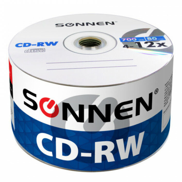 Диск CD-RW SONNEN 700 Mb 4-12x Bulk (термоусадка без шпиля), комплект 50 шт, 512578