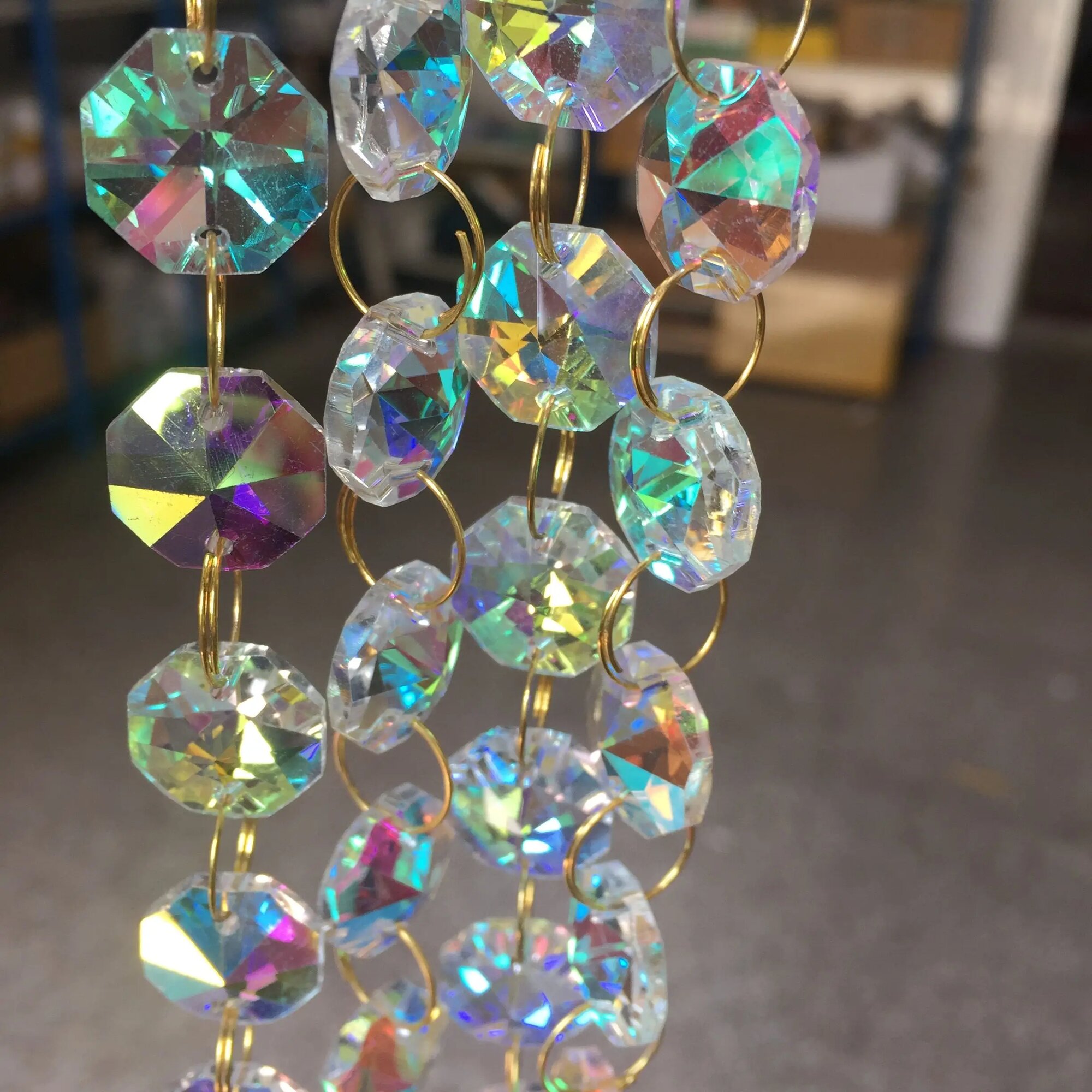 Хрустальные нити с кольцами drop crystal 10/50 м AB цвет 10m, gold rings