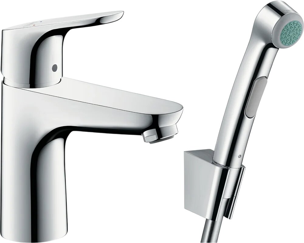 Комплект для раковины Hansgrohe Focus 31927000 хром, глянцевый, кран для ванной в раковину, из латуни, рычажный, с керамическим картриджем, с функцией экономии расхода, с гигиеническим душем, с донным