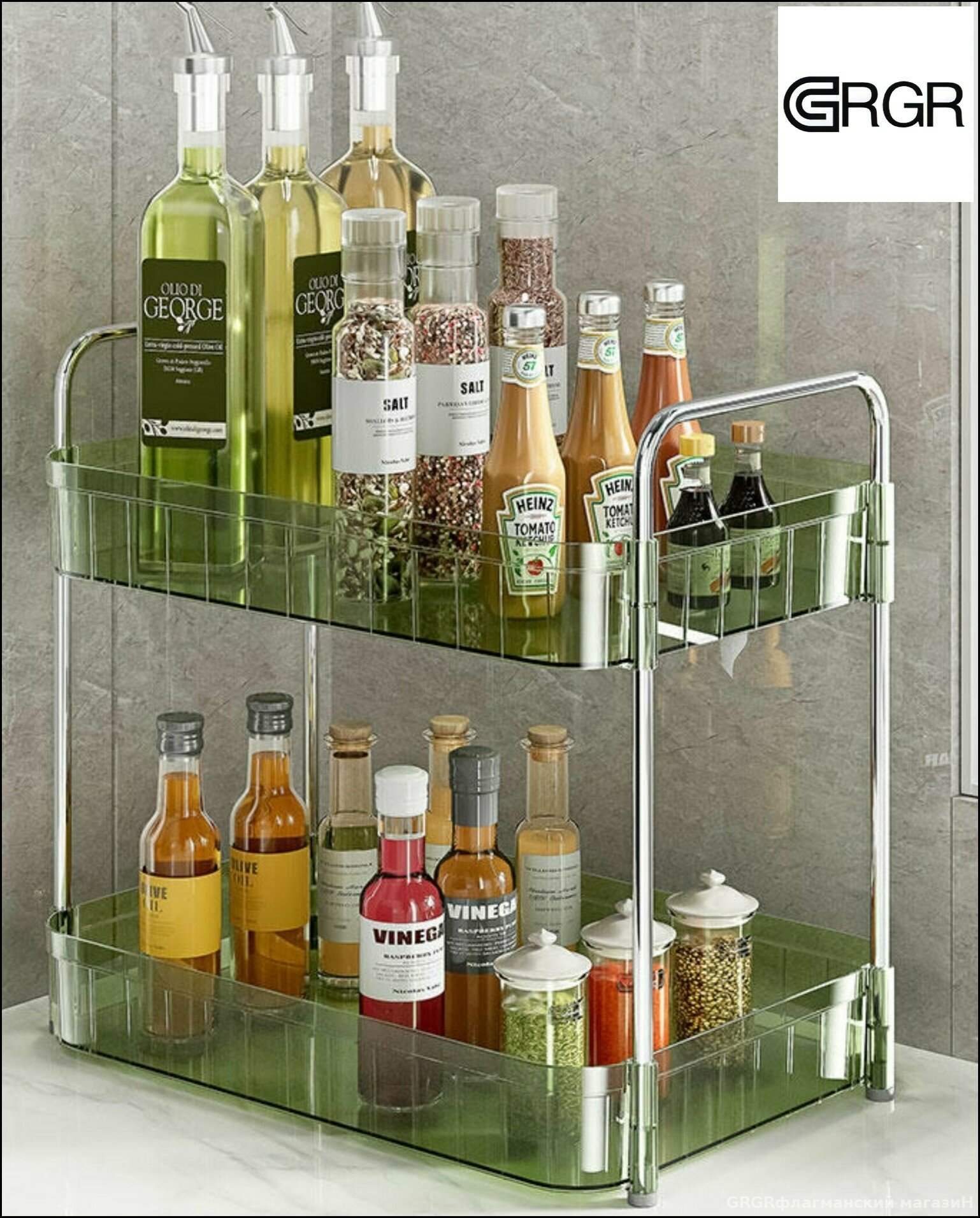 Этажерка настольная, органайзер для хранения, органайзер для косметики, полка для ванной, стеллаж , зелёный