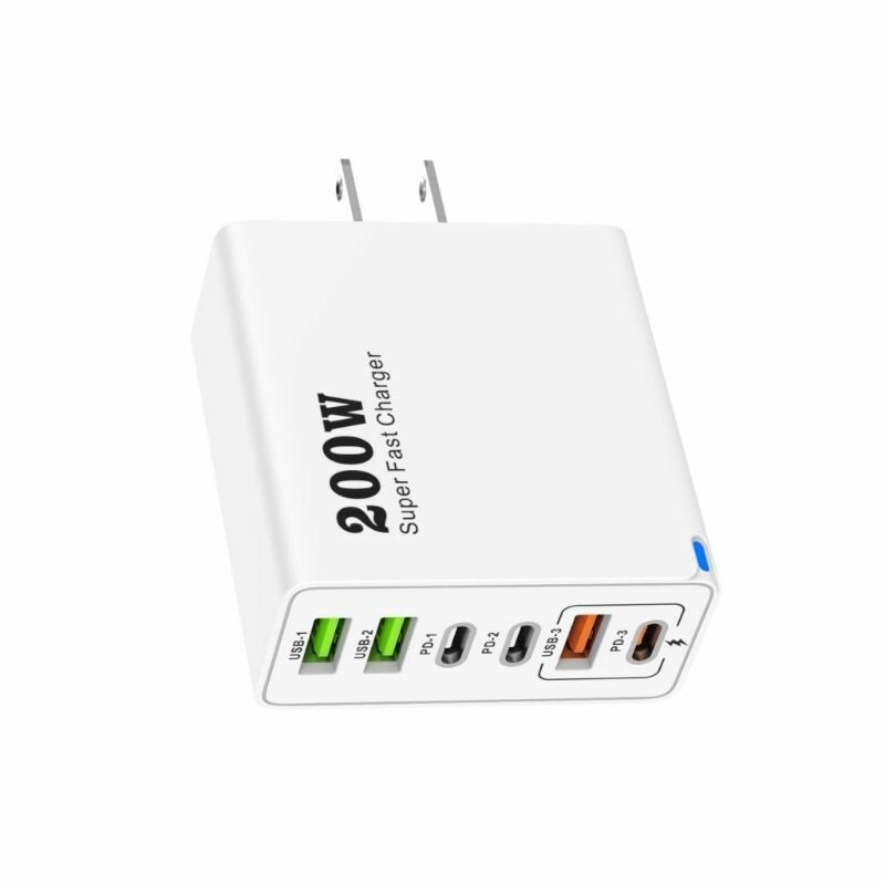 Многопортовое зарядное устройство мощностью 200 Вт 3USB + 3PD для мобильного телефона с быстрой зарядкой "шесть в одном"-Американский стандарт-белый