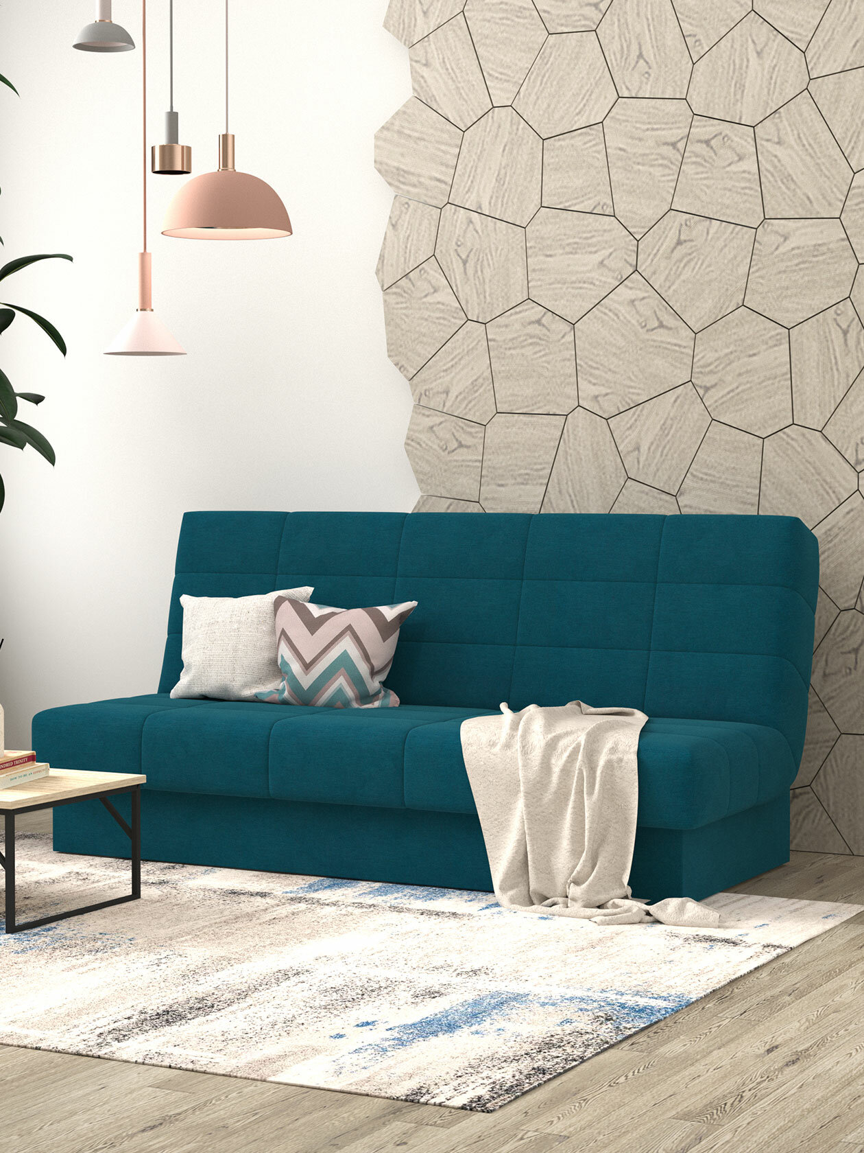 Диван кровать прямой Руана независимый пружинный блок, раскладной, клик-кляк, с ящиком для хранения, 140х190 см спальное место, Аквамарин, микрошенилл