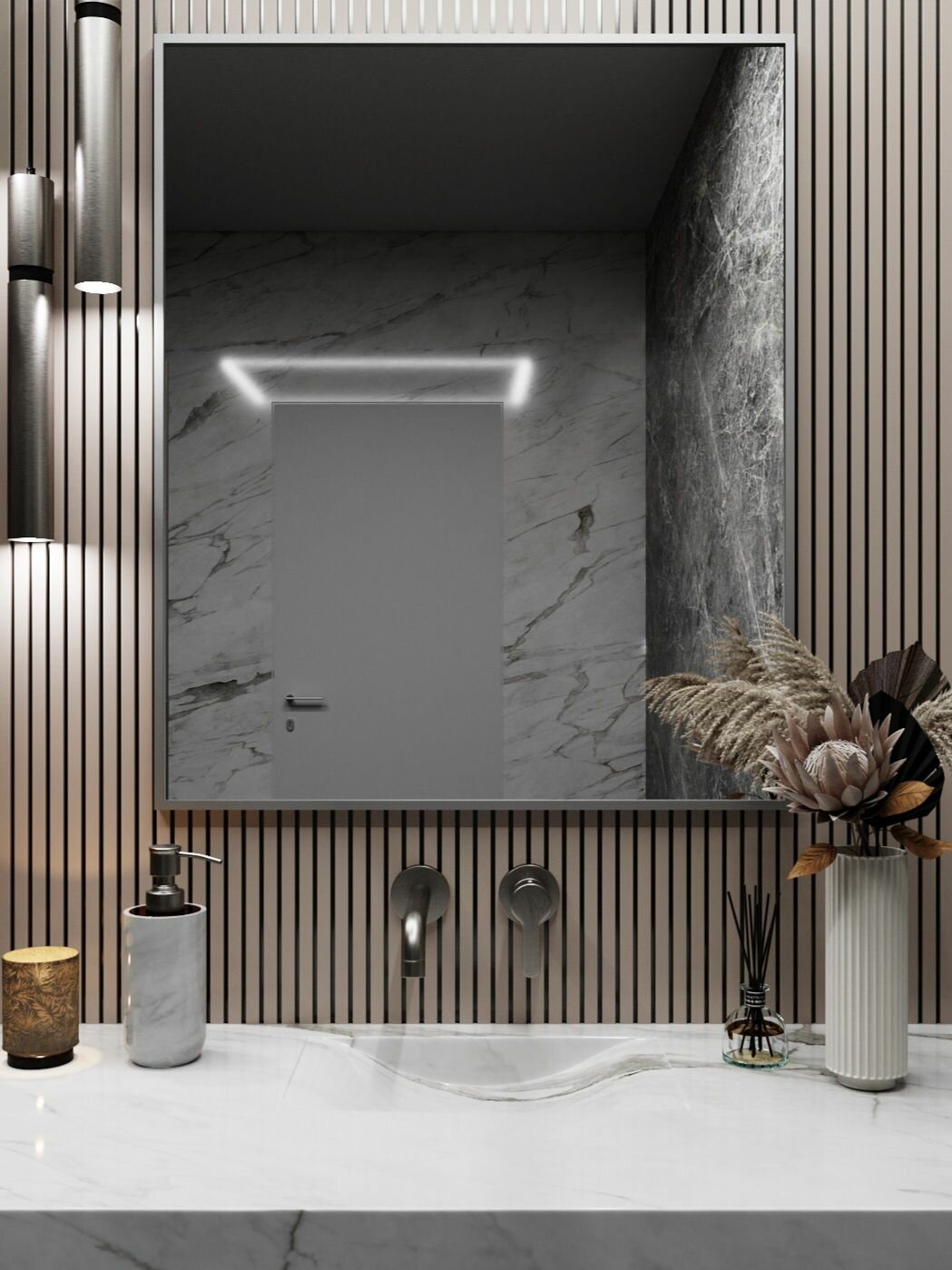 Зеркало настенное 90х70 см. BLX MIRROR в ванную в алюминиевой раме, Серебро