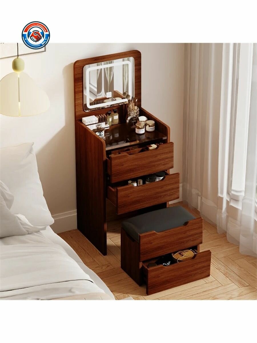 Раскладной туалетный столик с зеркалом, компактный туалетный столик для спальни, складная туалетная комода для косметики, мобильный туалетный столик для маленькой комнаты