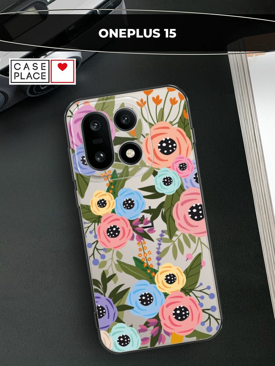 Чехол на OnePlus 15 / Ван Плас 15 с принтом Pattern of colored flowers, прозрачный