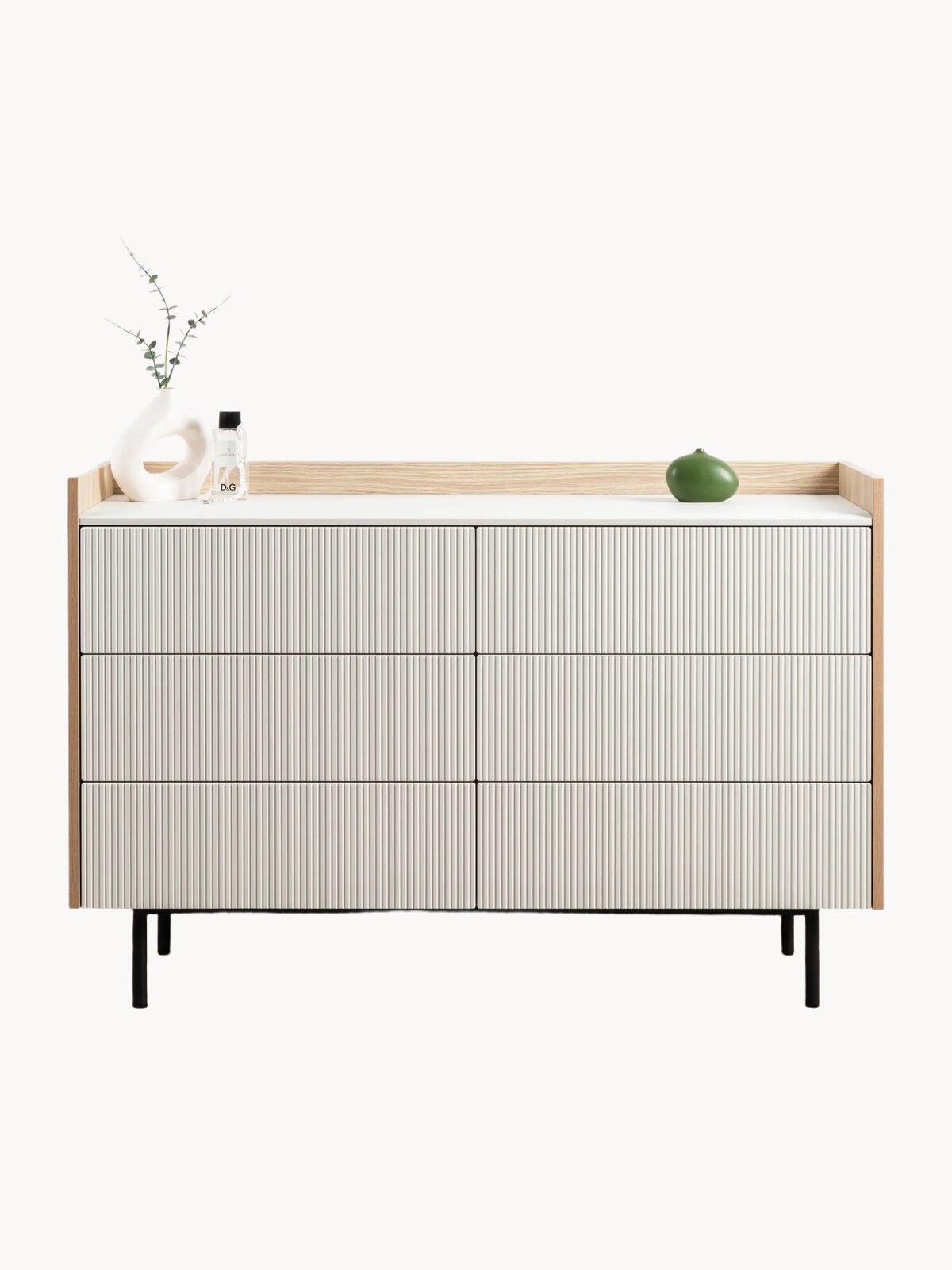 Комод для вещей с ящиками широкий белый 116,6 х 36,5 х 76,8см, Наоми 16.243.06, Плэйн, белая шагрень