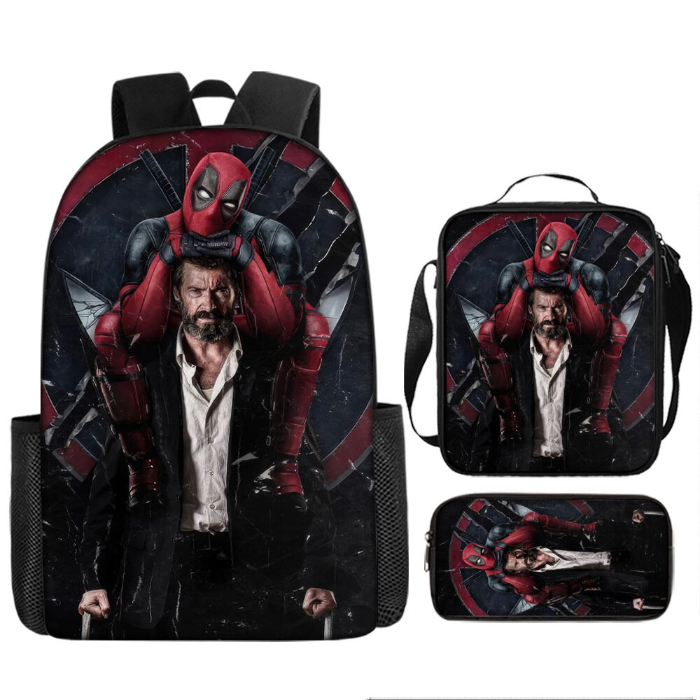 Новый трансграничный рюкзак Дэдпул с героями мультфильмов, большой вместительный рюкзак, сумка на плечо, чехол для ручек, комплект из трех предметов, дропшиппинг