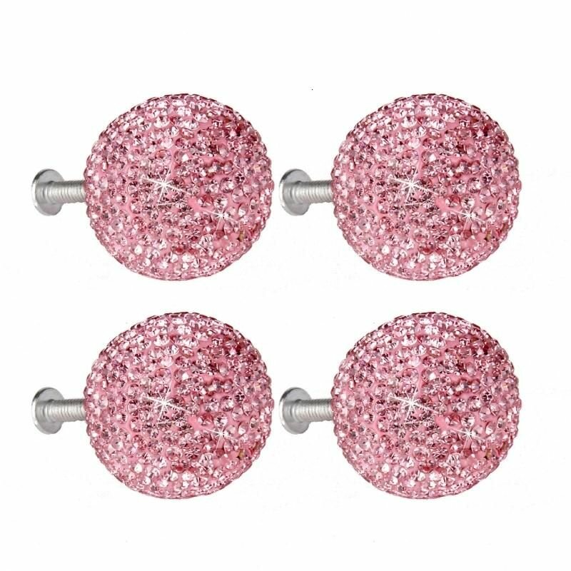 4 шт. Модные ручки для шкафа со стразами, простая мебельная фурнитура, легкий монтаж, Розовый