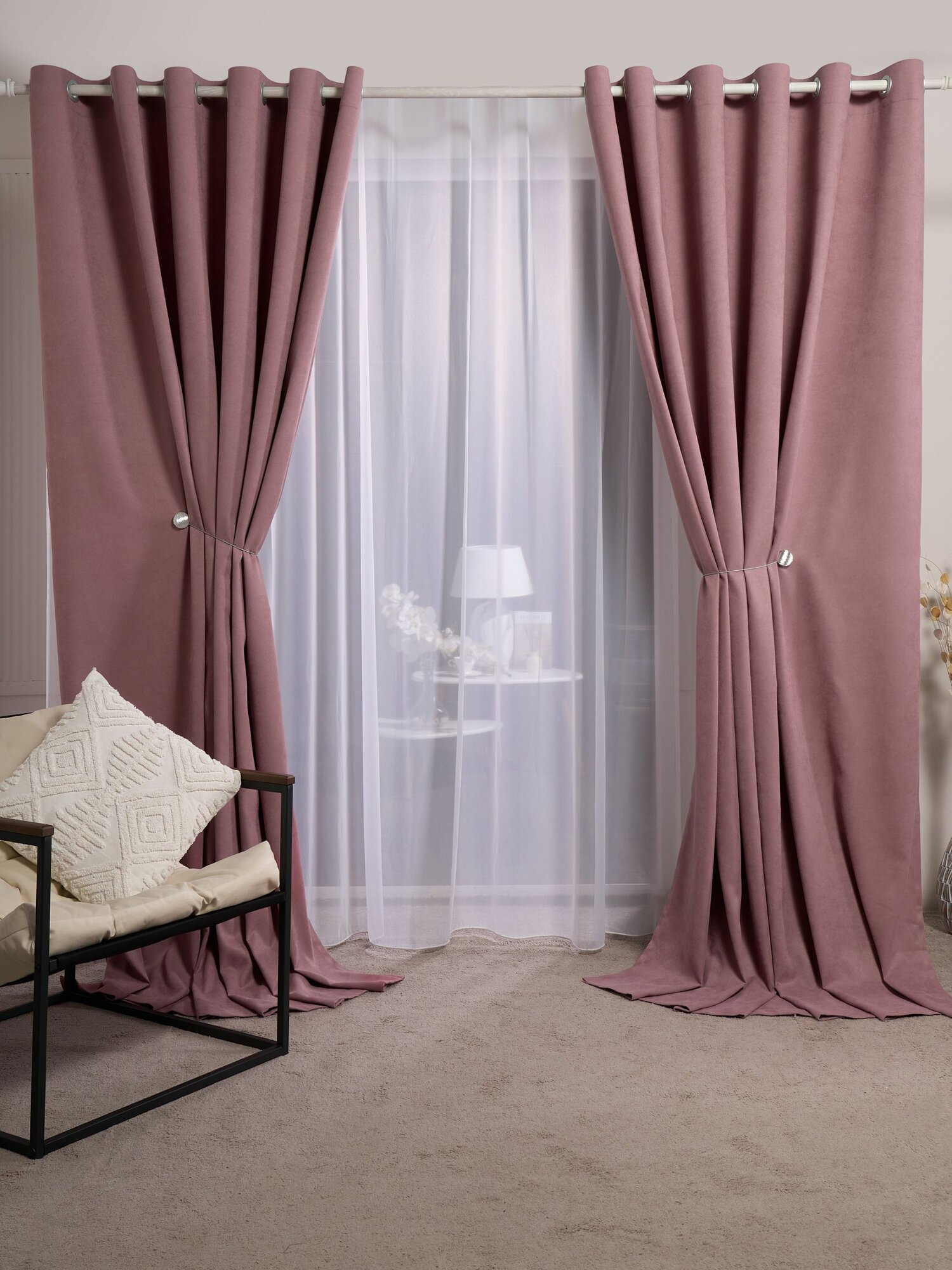 Комплект штор на люверсах "Канвас-Премиум 250" тёмно-пудровый(212) арт.6492 (150х250 2 шт.)