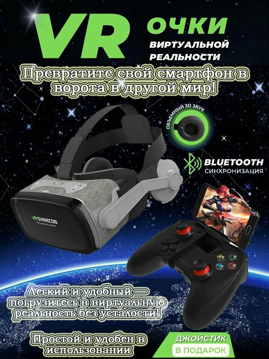 Очки виртуальной реальности VR Glasses, геймпад, регулировка фокуса, серые
