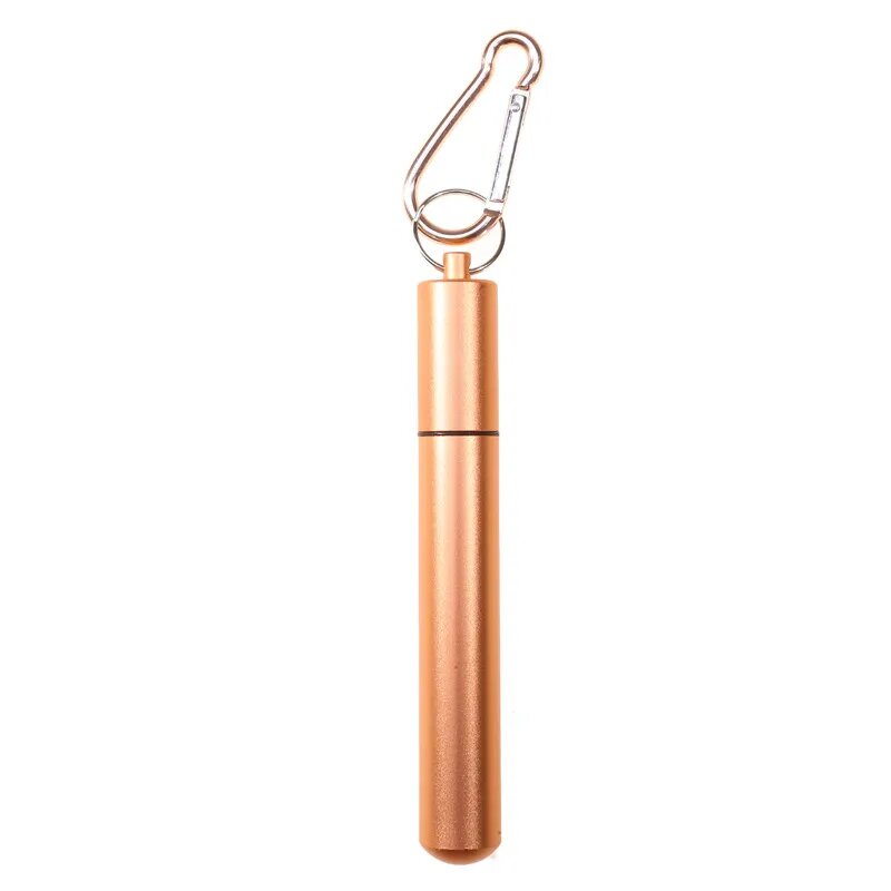 Трубочка телескопическая Rose gold с карабином