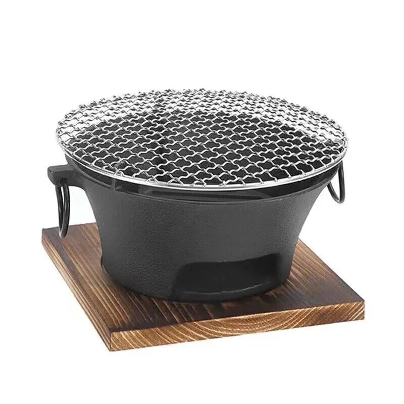 Чугунный мангал Qingkou (26 см, с деревянной доской) для барбекю