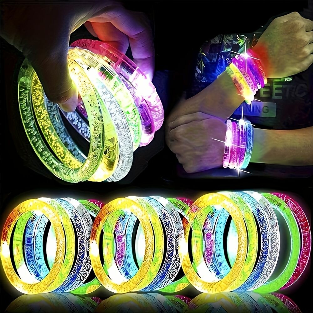 20 Светящихся Браслетов LED для Вечеринок и Игр Многоцветные Яркие Наручные Украшения