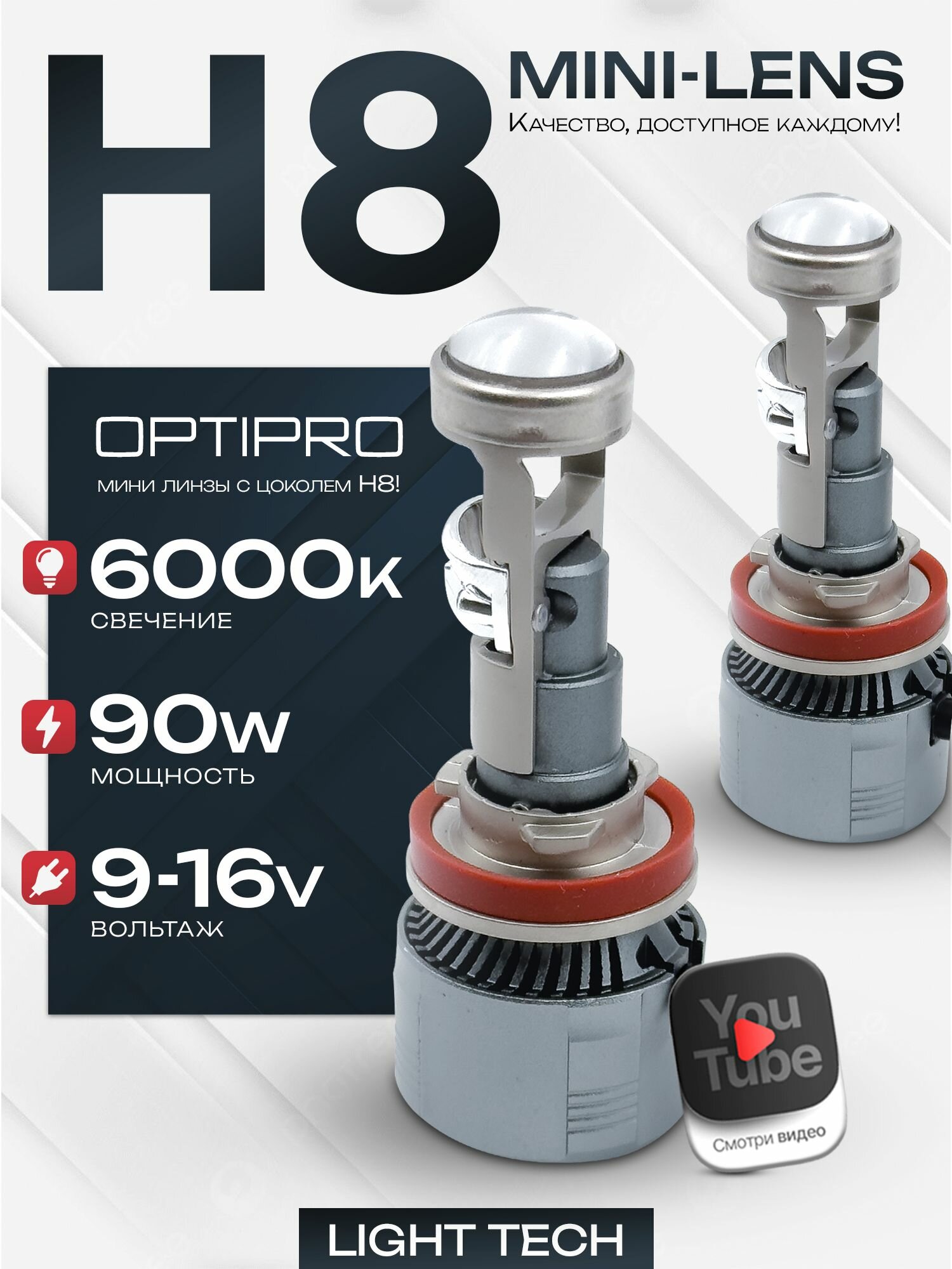 Светодиодные лампы Н8 led с линзой в птф Hyundai Tucson 2015-2025 / Лампы в противотуманки с линзой Н8 на Хендай Туксон