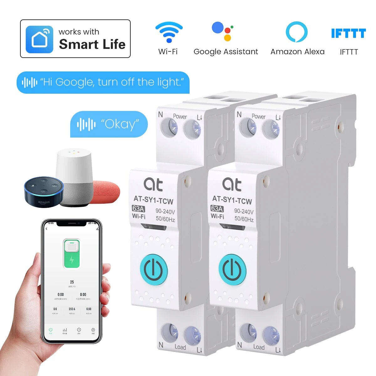 Tuya Wi-Fi умный автомат 63A WIFI with metering