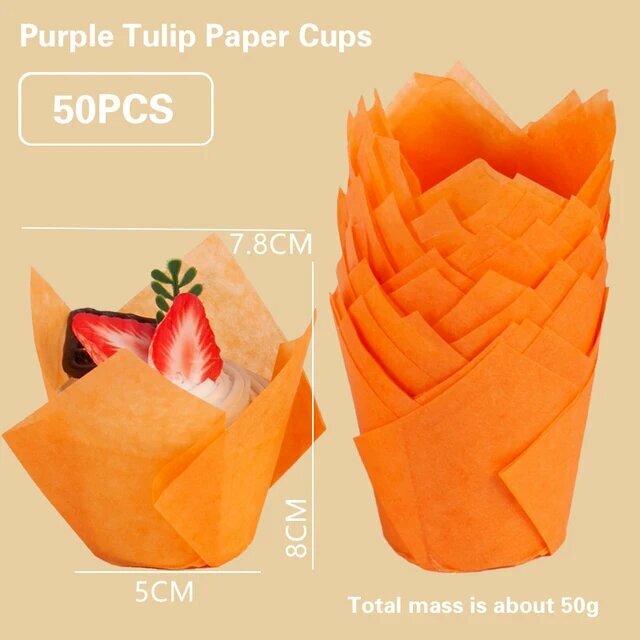 50 шт. бумажных формочек для кексов в форме тюльпана, маслостойкие вкладыши для выпечки кексов, инструменты для украшения кексов, формочки для кексов.