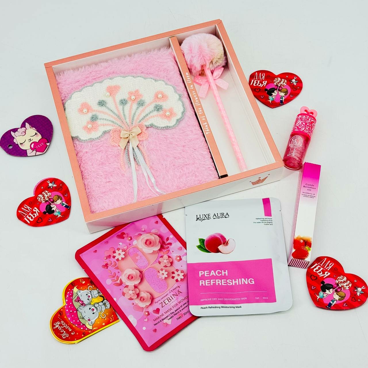 Подарочный бьюти бокс с плюшевым блокнотом. Подарок для девочки, девушки на 14 февраля, 8 марта
