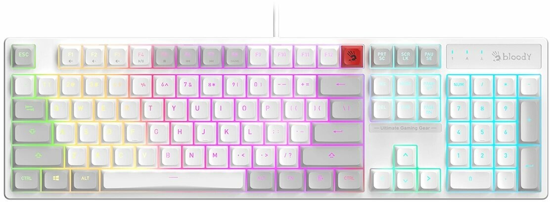 Клавиатура A4Tech Bloody B230N белый USB Multimedia for gamer LED (B230N) кабель 1.8м