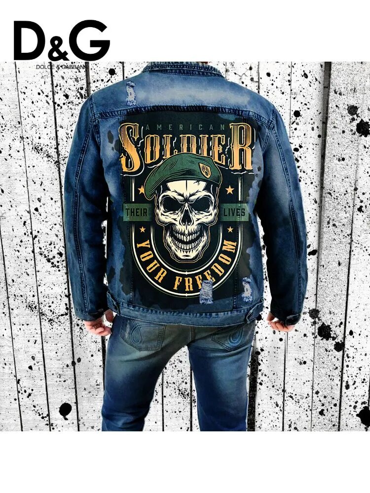 Куртка Dolce&Gabbana Мужская джинсовая куртка в стиле ретро-панк-Свободный крой, винтажный дизайн, премиум качество