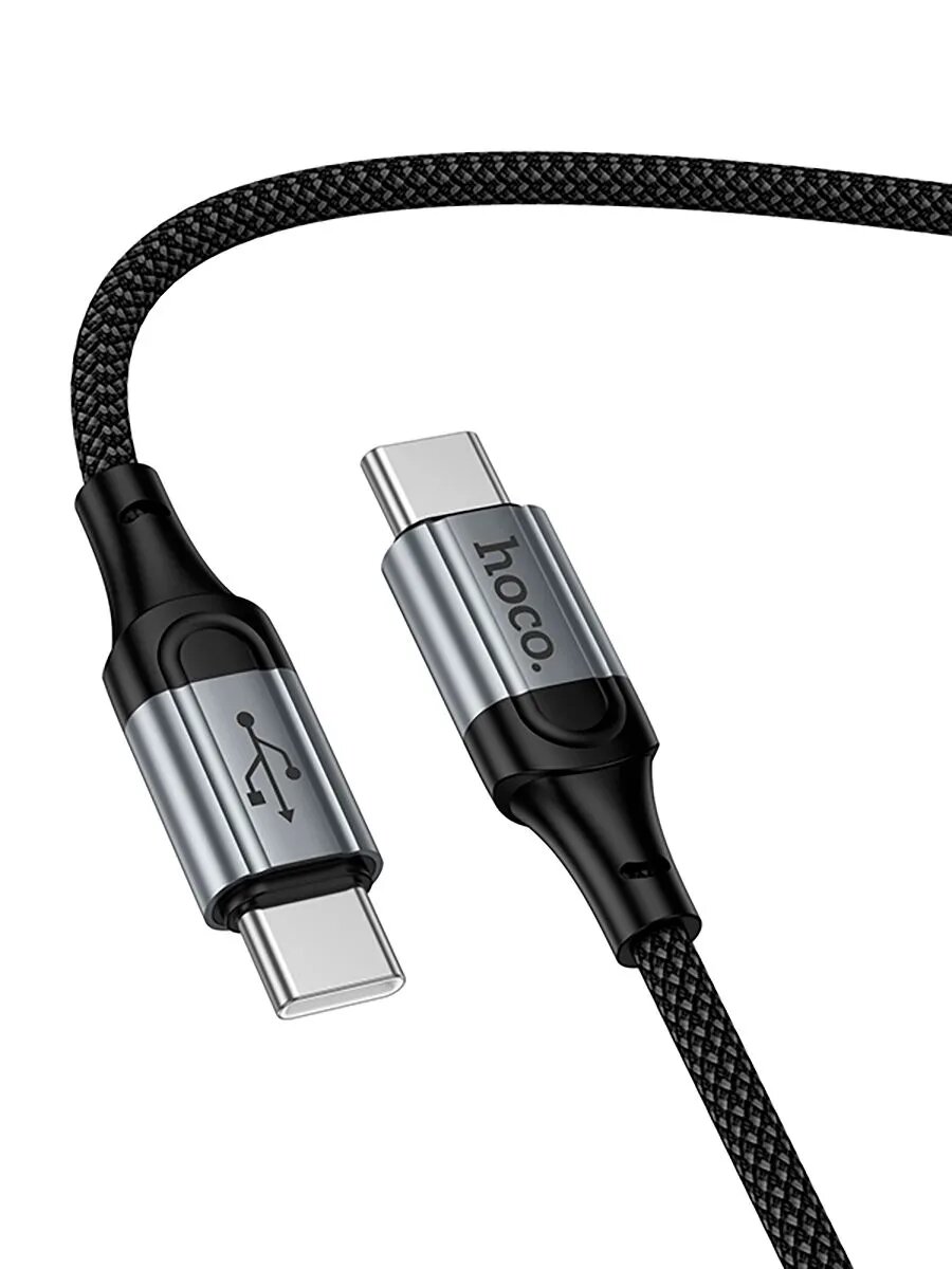 Кабель плетеный Hoco X121 Type-C to Type-C, 60W, 3А, 1,5м черный / провод с быстрой зарядкой для Android, iPhone с USB-C (15, 16, 17)