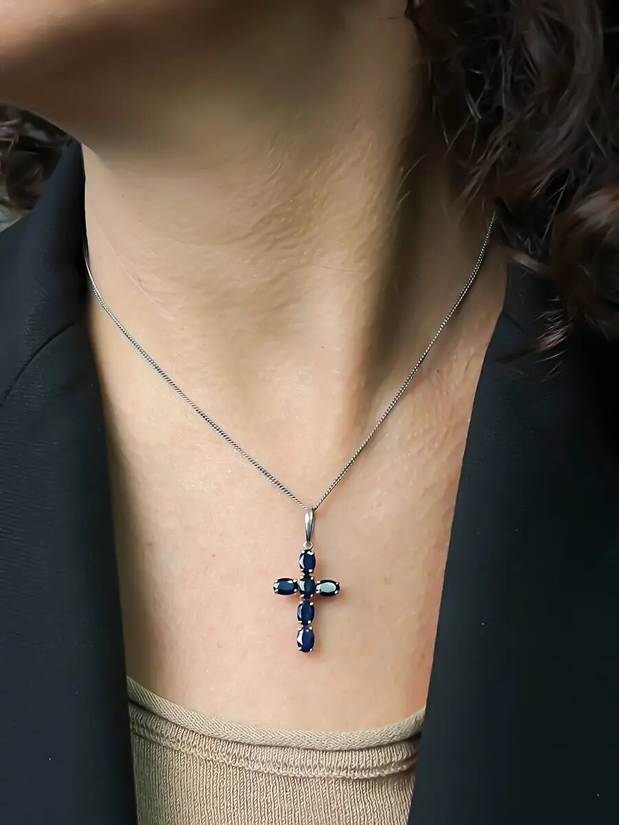 Подвеска, серебро, 925 проба, родирование, золочение, сапфир