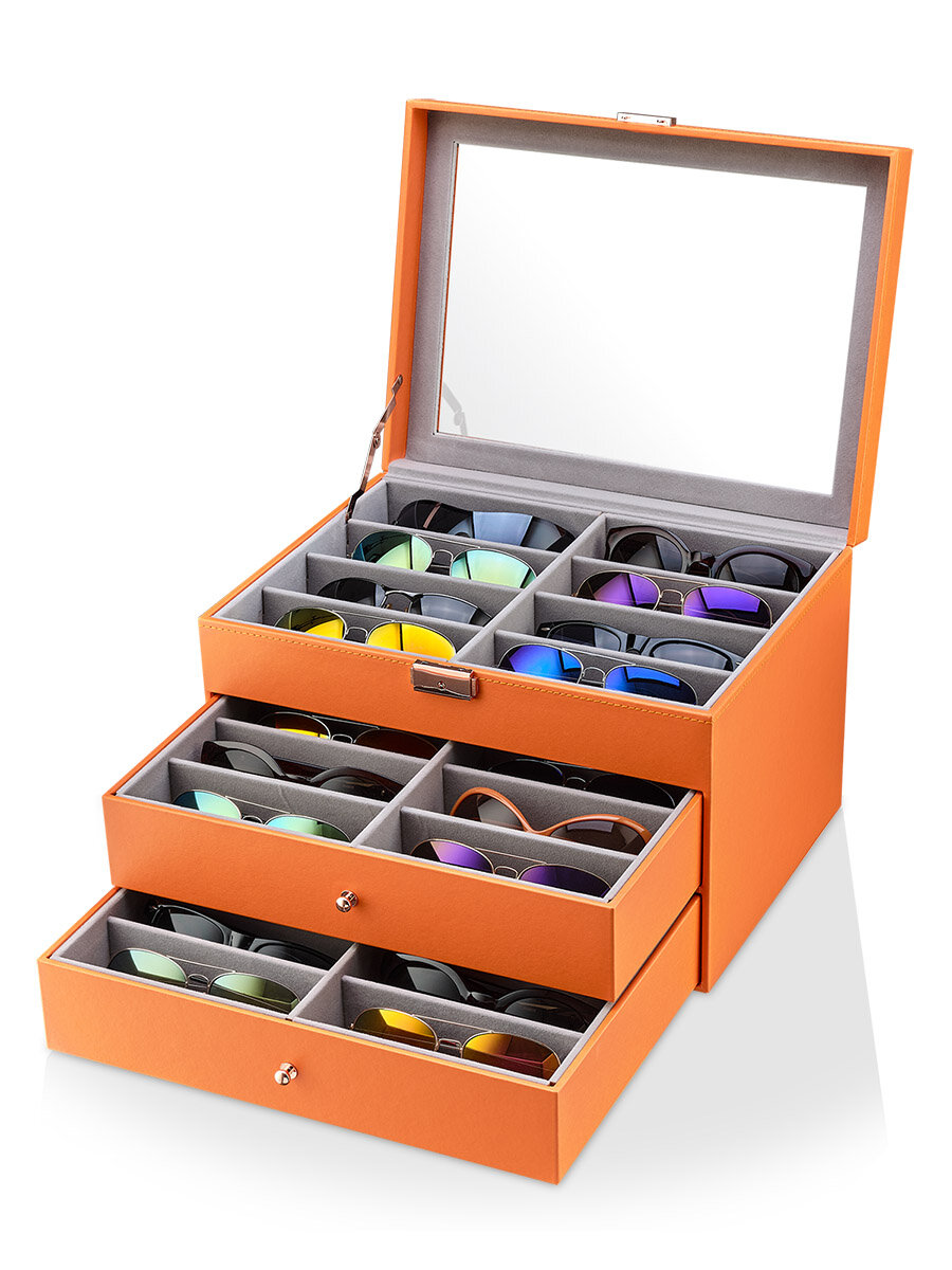 Шкатулка для очков / Коробка для хранения дома / Шкатулка для часов / Футляр для украшений и мелочей Glasser-24-orange