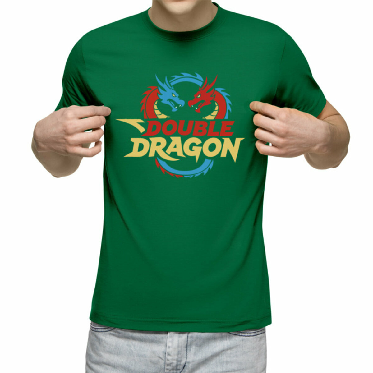 Мужская футболка «Double dragon» (зеленый, XL)