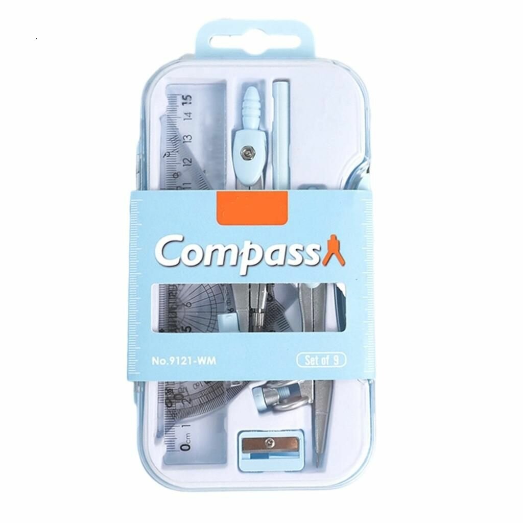 Циркуль и линейка в наборе, Синий