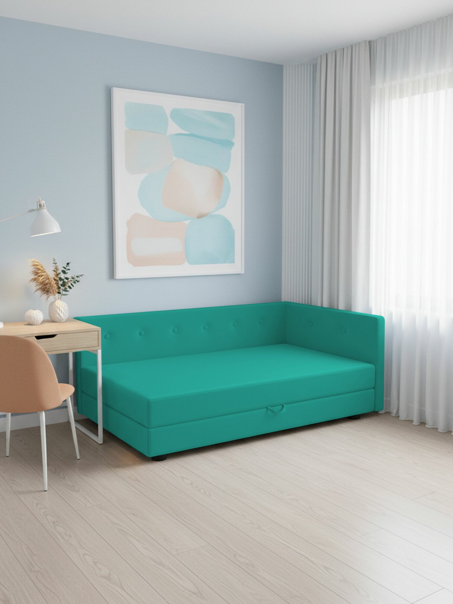 Тахта Лира Справа фокус- мебельная фабрика 130х210х76 см мятно-зеленый