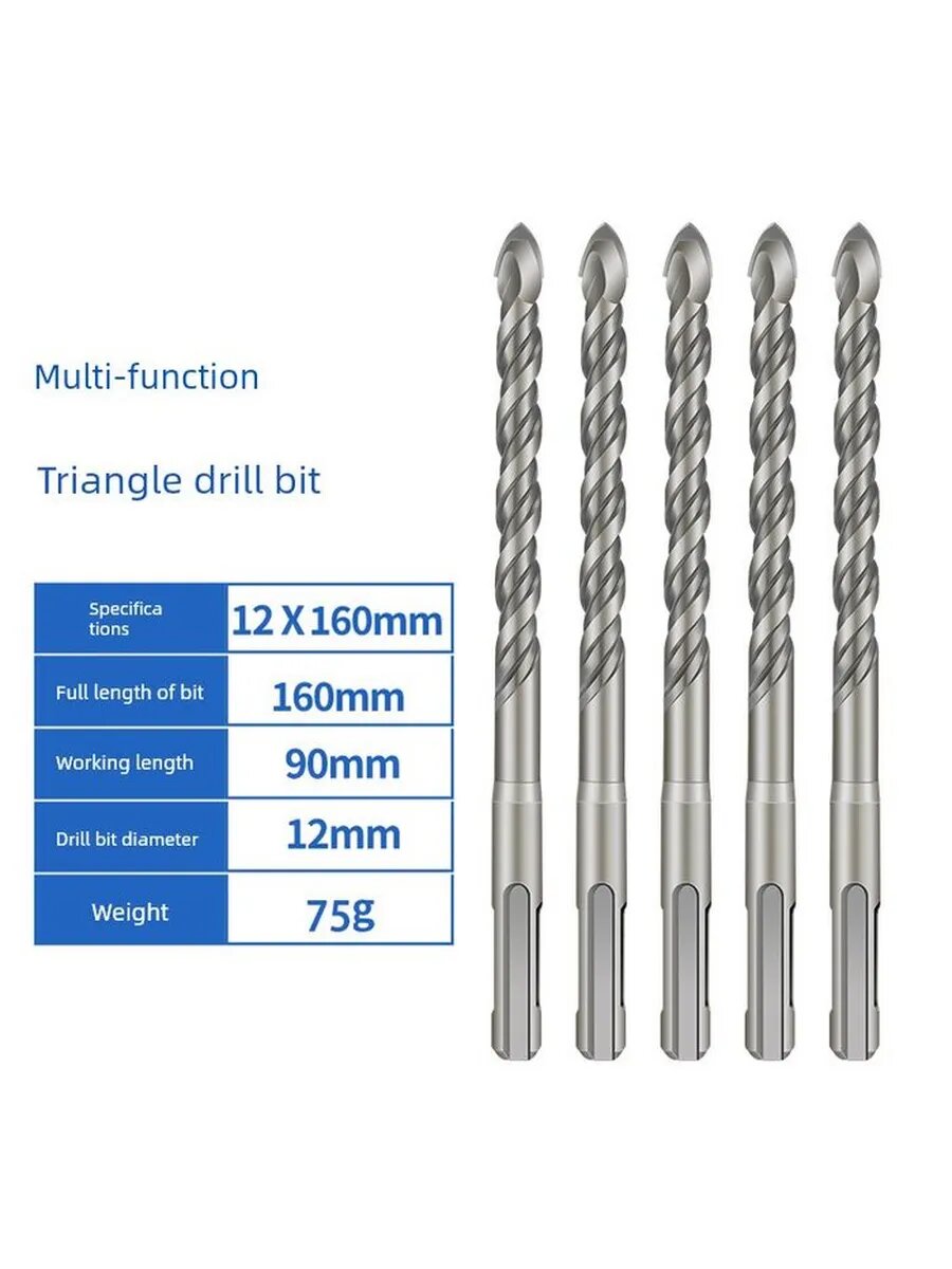 Набор сверл для плитки-треугольник 12*160мм,5 шт