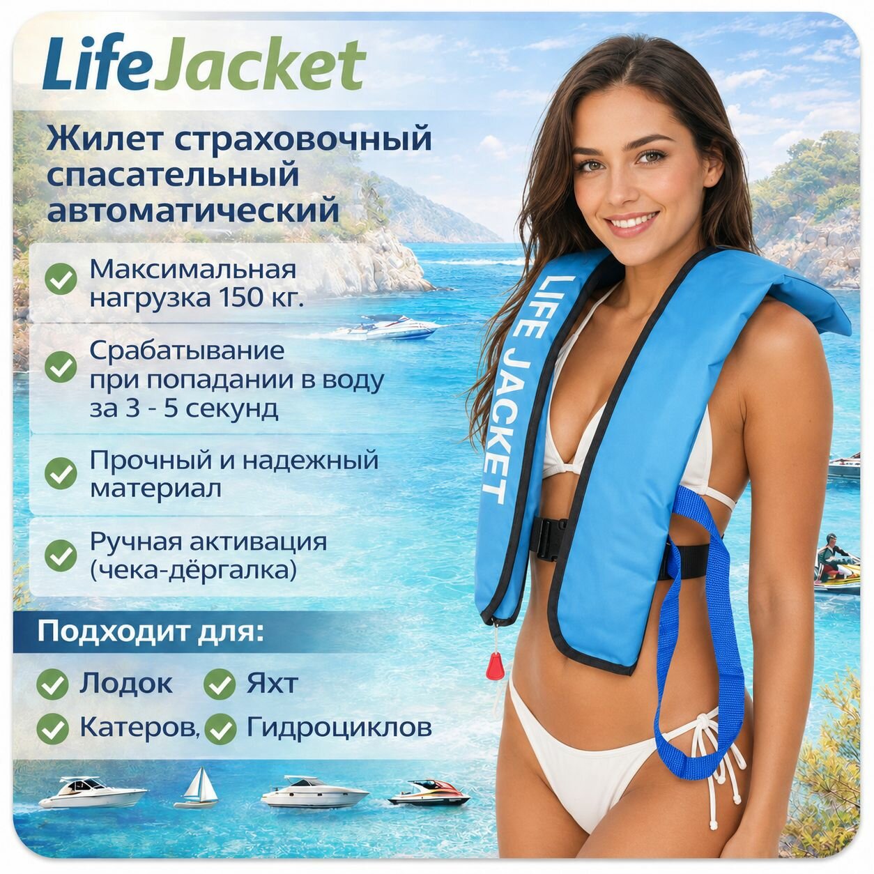 Жилет спасательный (страховочный) автоматический LifeJacket голубой