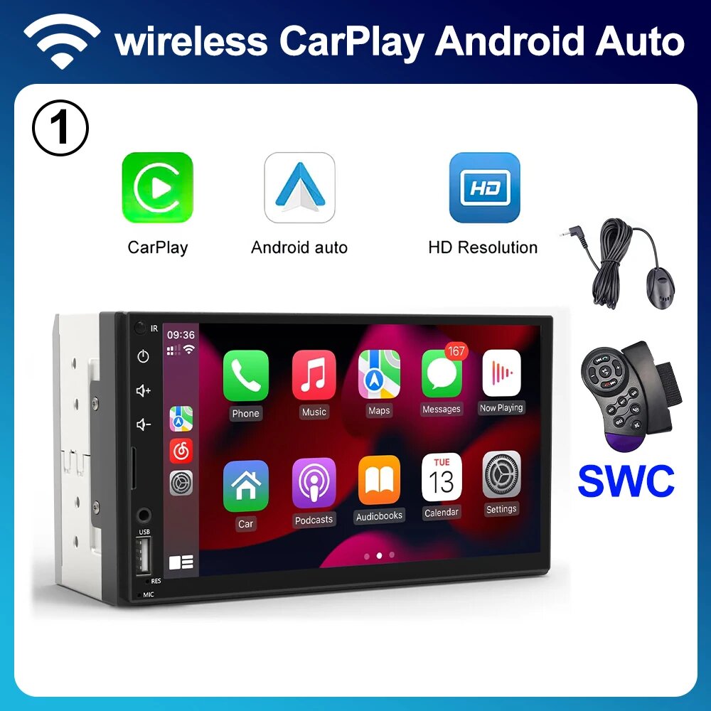 Автомагнитола CAIXI Univers 7 дюймов IPS с беспроводным CarPlay и Android Auto, 2 Wireless 7 Inch