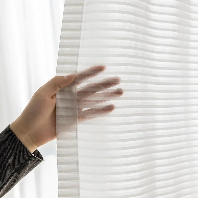Белые полосатые тюлевые шторы DUOFEIYA Hook, 1PC W100cmxH130cm, Horizontal stripes