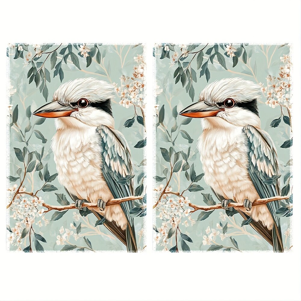 Кухонные полотенца из полиэстера, 2 шт, 16x24 дюйма, с винтажным ботаническим принтом и птицей на ветке