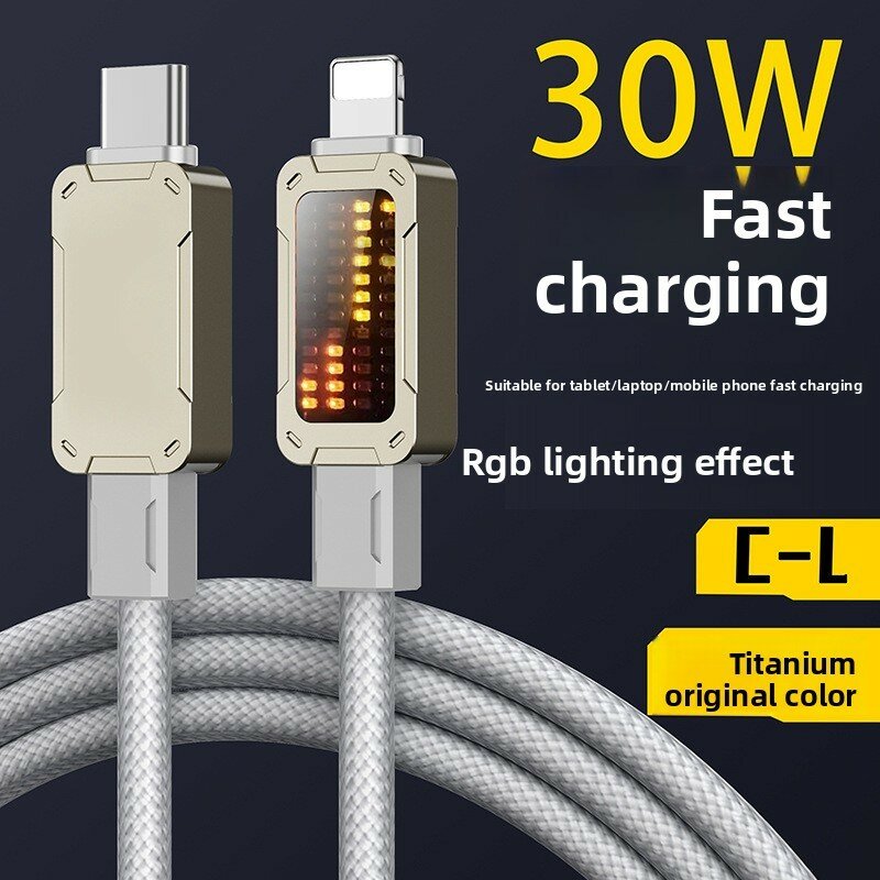 Кабель металл черный 12м usb c и lightning быстрый заряд с подсветкой атмосферы для планшетов и смартфонов белый