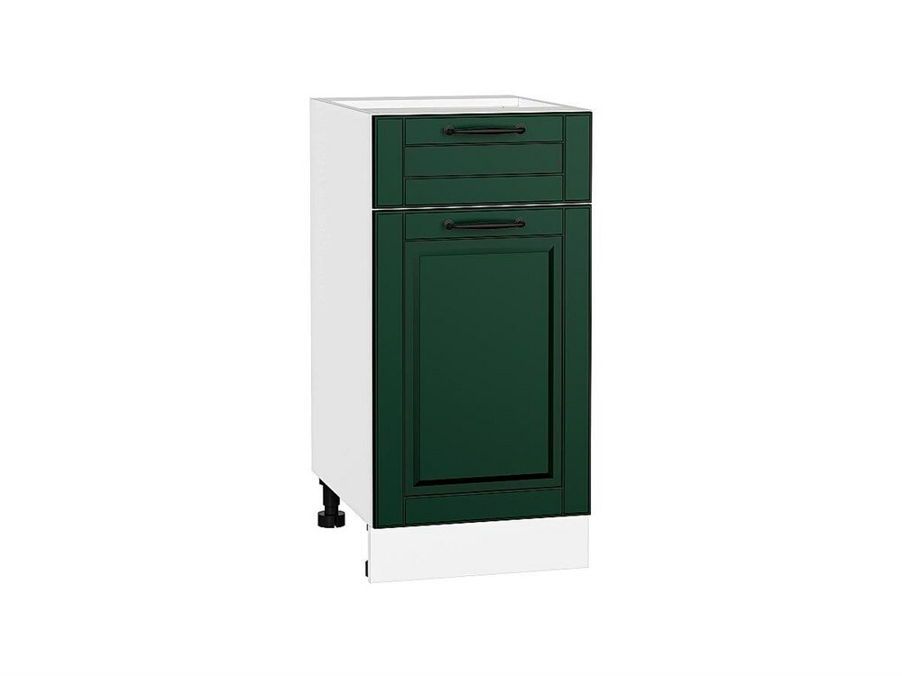 VVT Кухонный Шкаф нижний с 1-ой дверцей и ящиком Дублин Белый, Special Green, 400, каркас ЛДСП Белый, фасад МДФ Special Green, 816*400*478