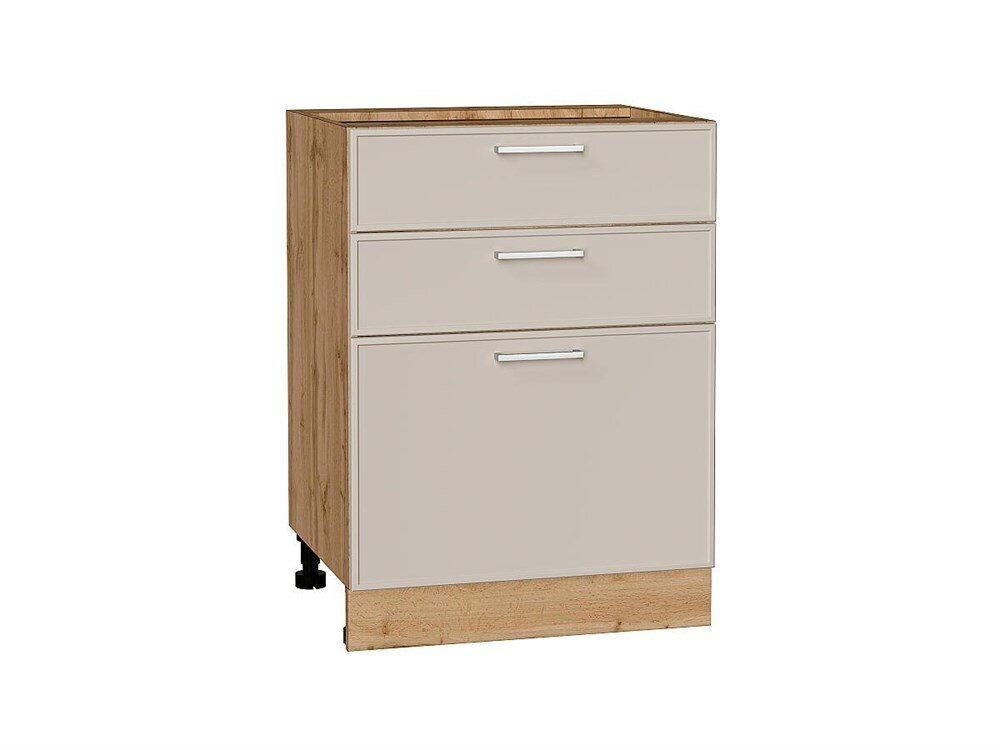 VVT Шкаф нижний с 3-мя ящиками Квадро Дуб Вотан, Кашемир, 600