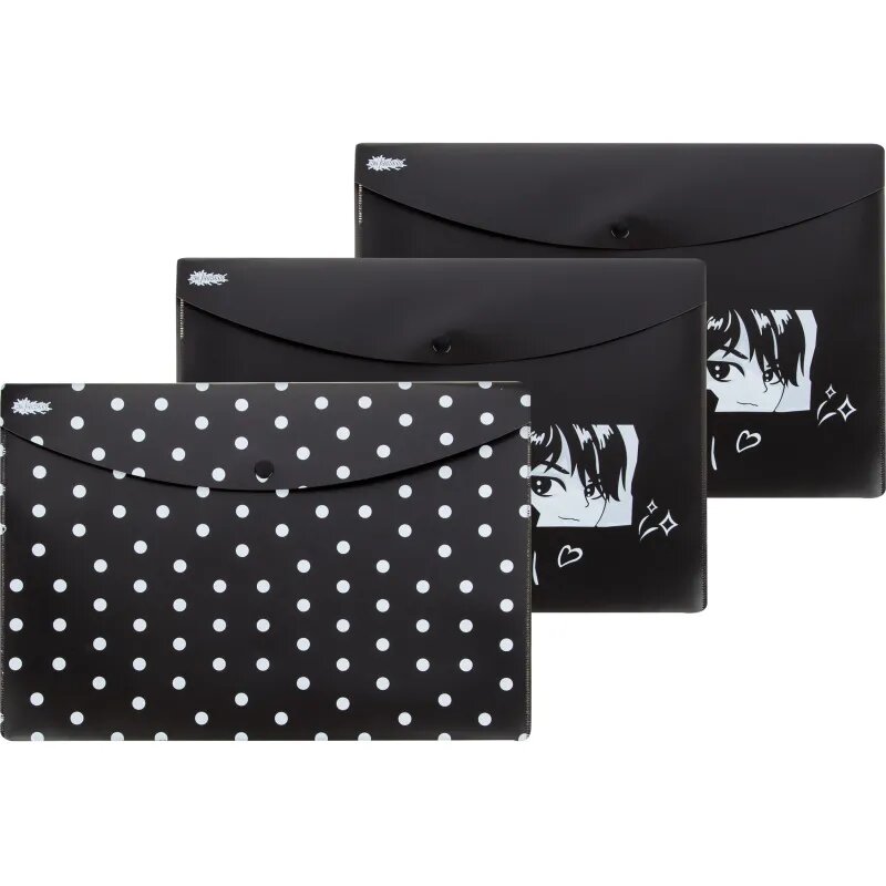 Папка-конверт на кнопке А4 №1 School Аниме Готика, 180 мкм, 3шт/уп Комус Класс 1808844