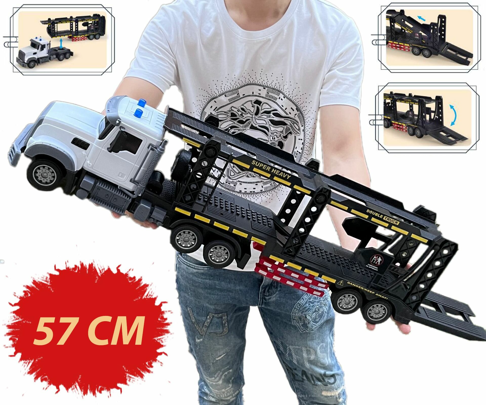 Трак грузовик, автовоз на радиоуправлении 57 см, масштаб 1:24