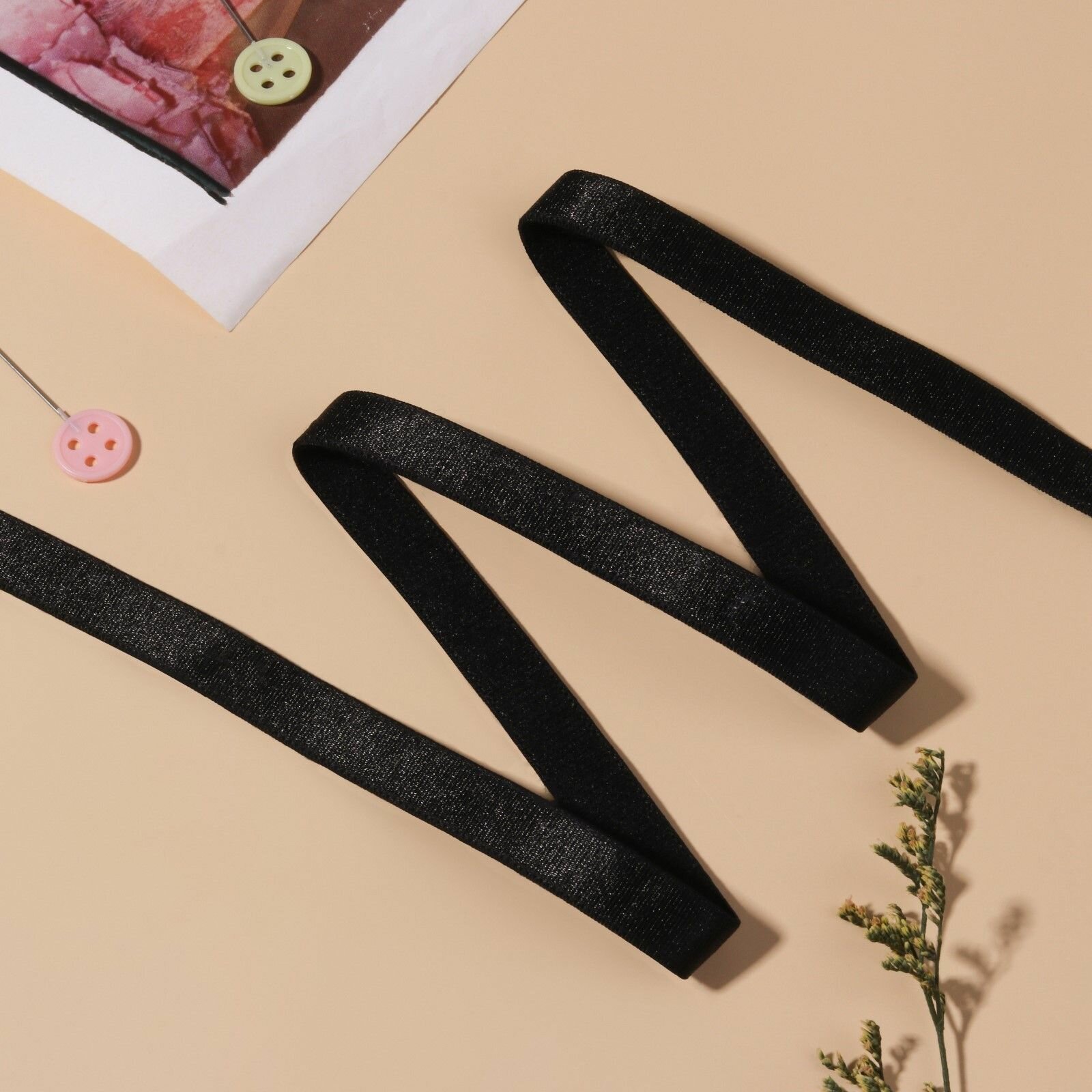Резинка для бретелей, блестящая, 10 мм, 10 м, чёрная