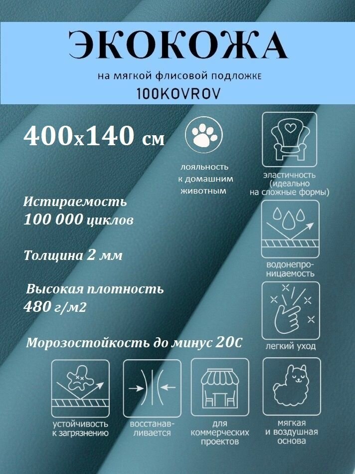 Отрез 400х140 см Экокожа 100KOVROV JEANS для мебели и салона автомобиля