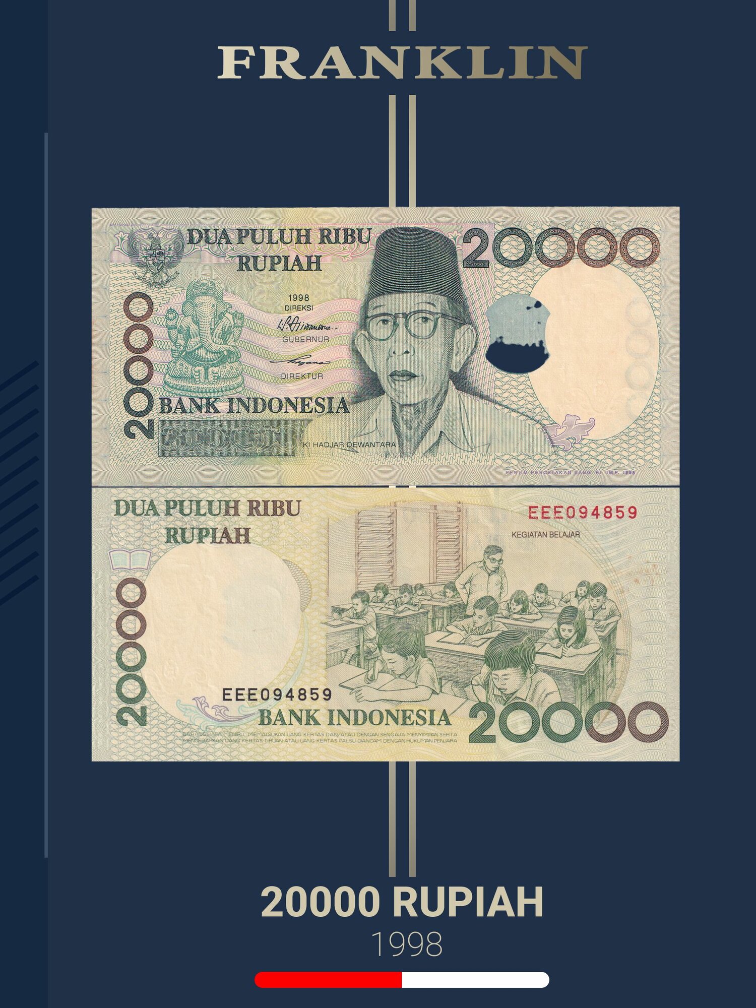 Банкнота Индонезия 20000 рупий 1998 год (aUNC) Pick 138