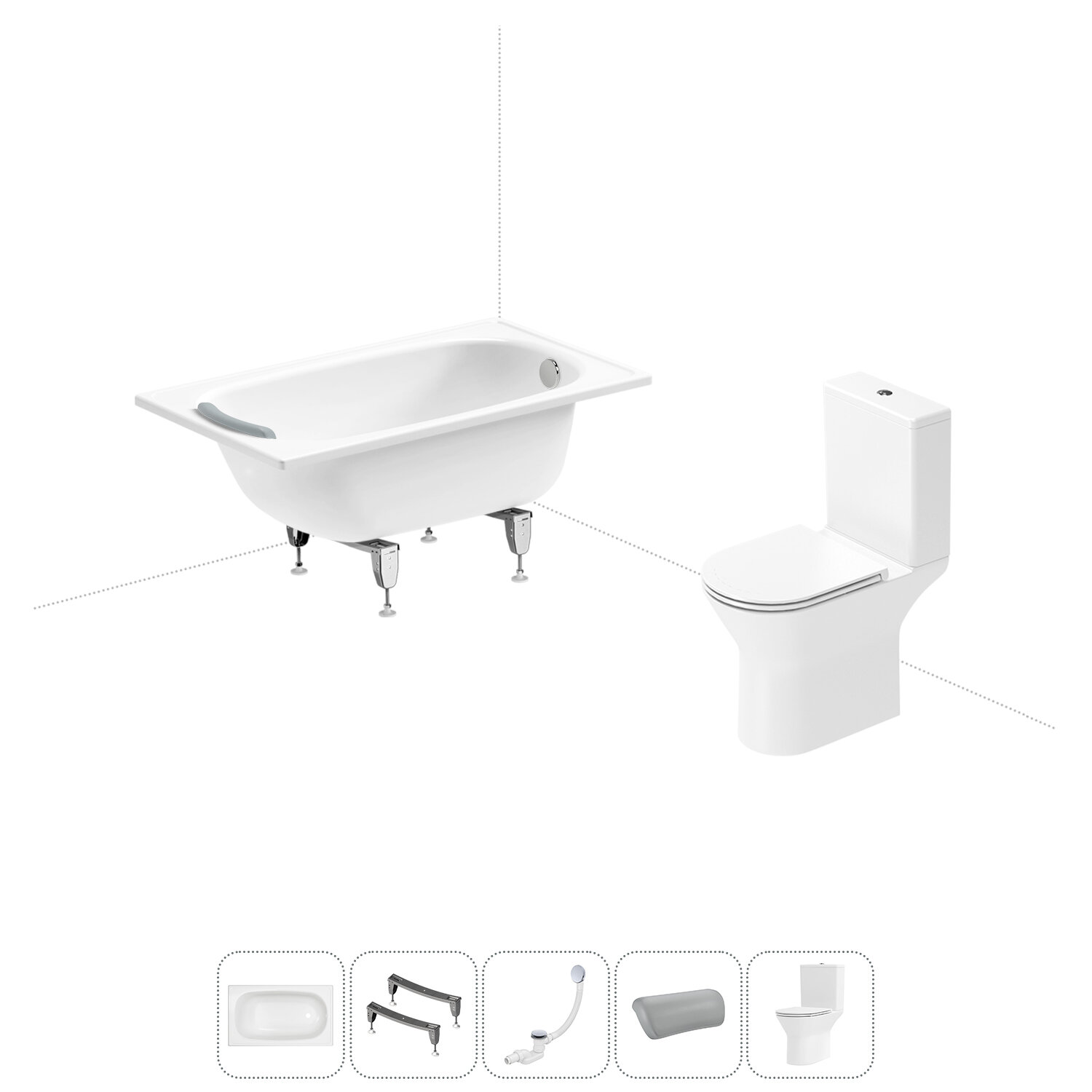 Стальная ванна 120х70 Sanitana BLB Europa 20220581R в наборе 5 в 1: металлическая ванна 120 х 70 см, ножки, слив-перелив, подголовник, унитаз