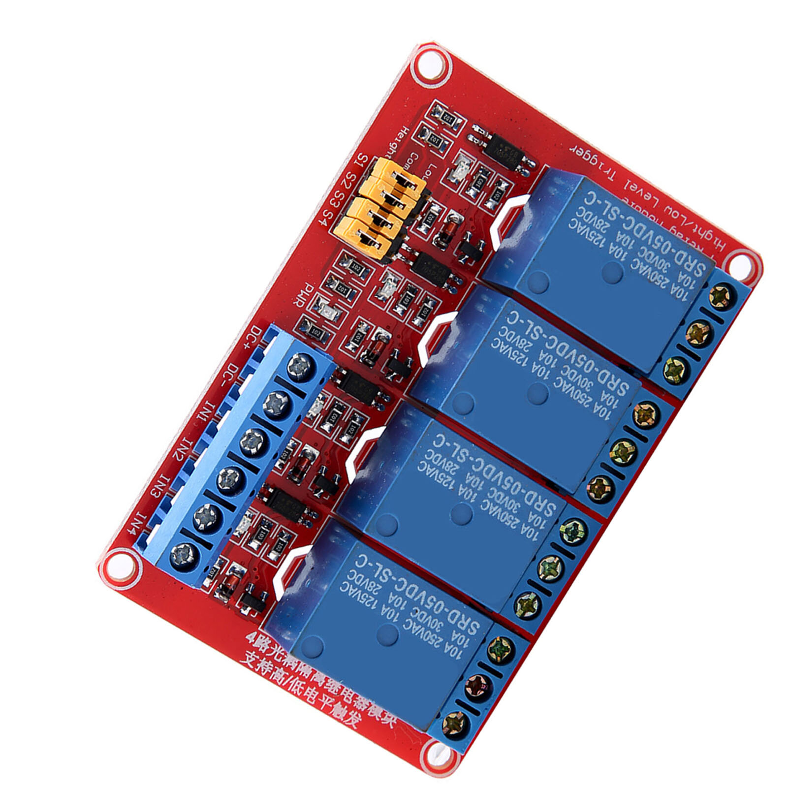 Модуль реле оптопара 4 каналов, триггер высокого и низкого уровня, напряжение 5В, 12В, 24В (5В)