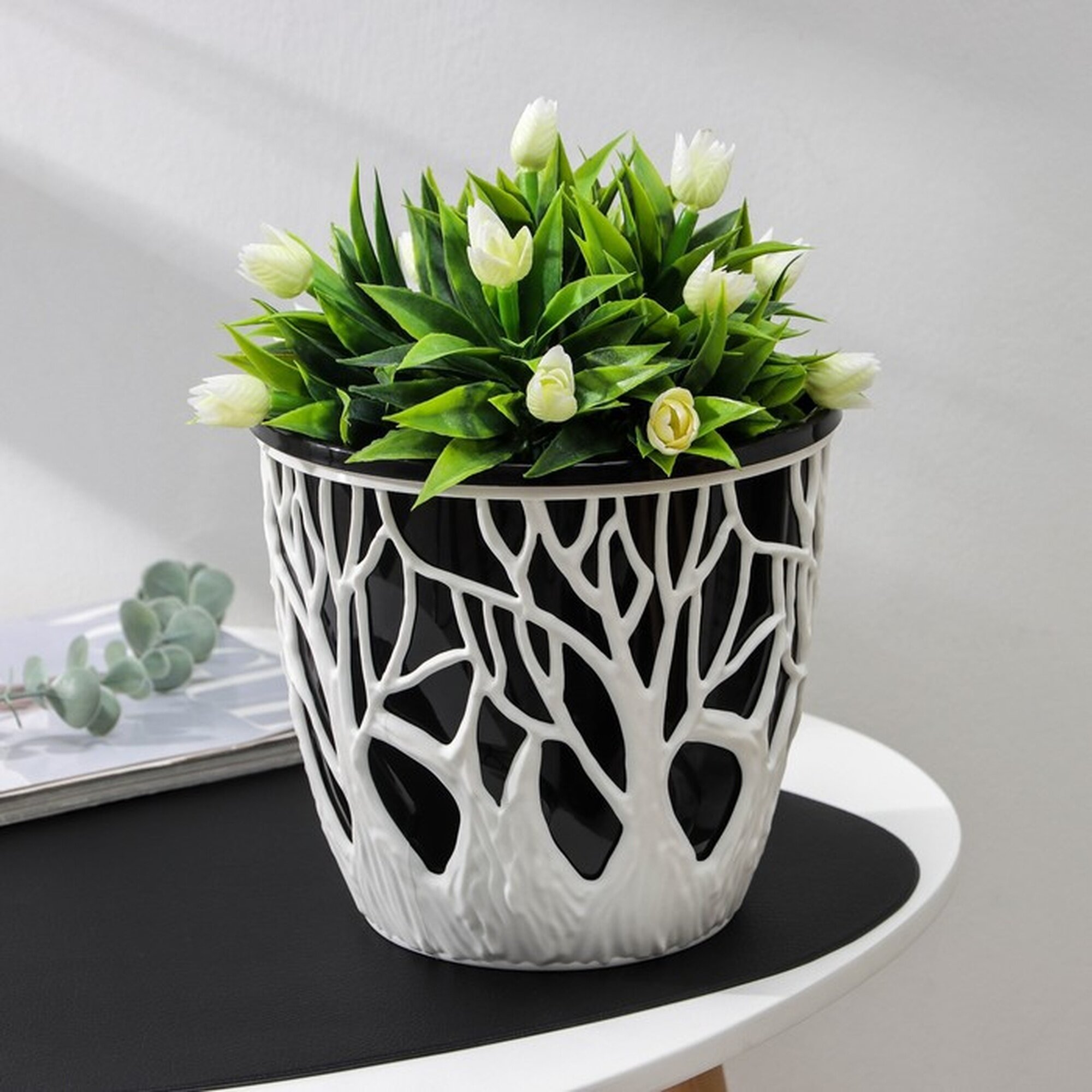 Кашпо Сима-ленд «Форест», бело-черное, настольное, для дома, 3 л