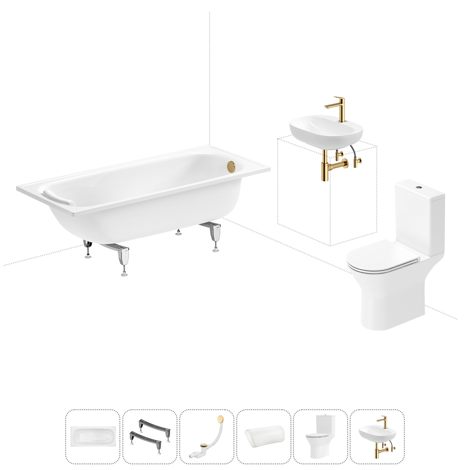 Стальная ванна 160х70 Sanitana BLB Europa 20220652R в наборе 6 в 1: металлическая ванна 160 х 70 см, ножки, слив-перелив, подголовник, унитаз, раковина с комплектом для подключения