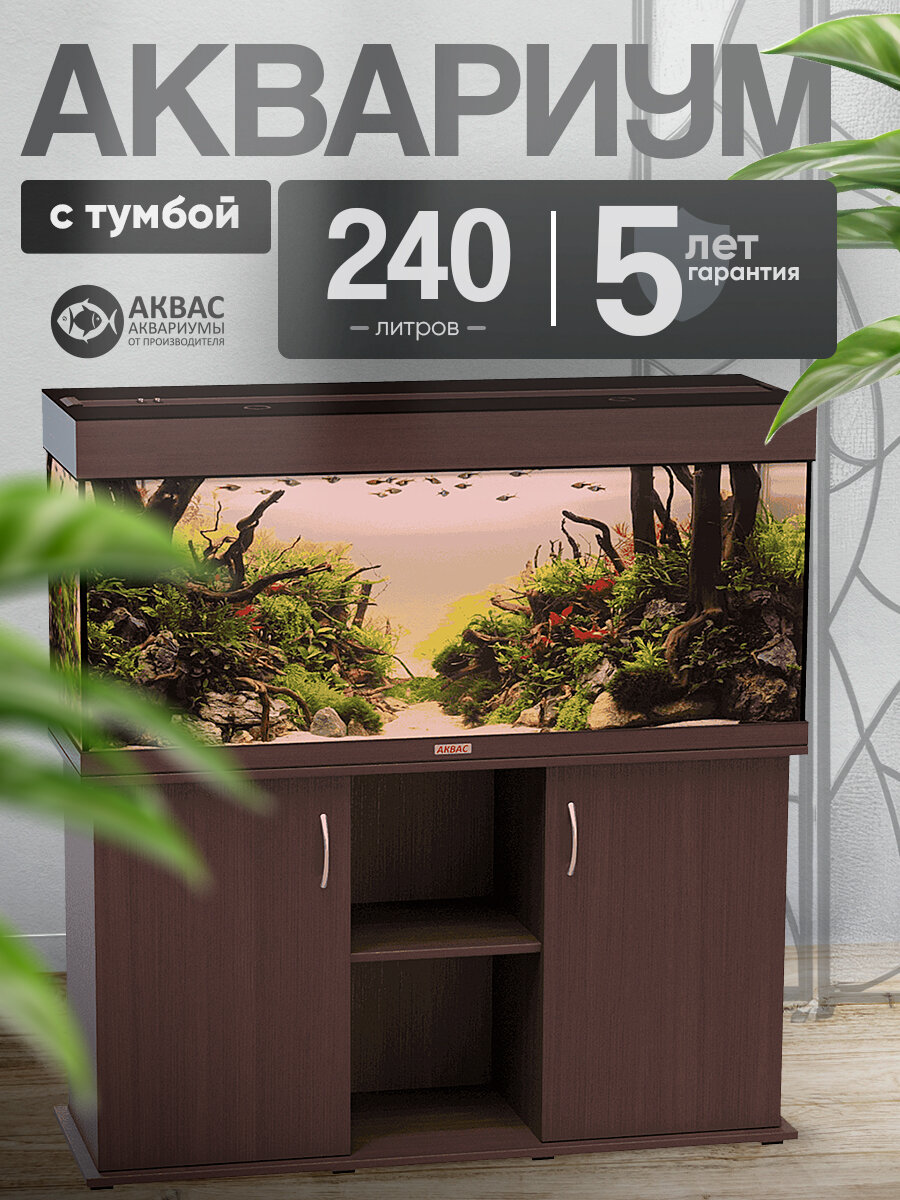 Аквариум 240 литров с тумбой крышкой и освещением (121х41х57 см) Аквас