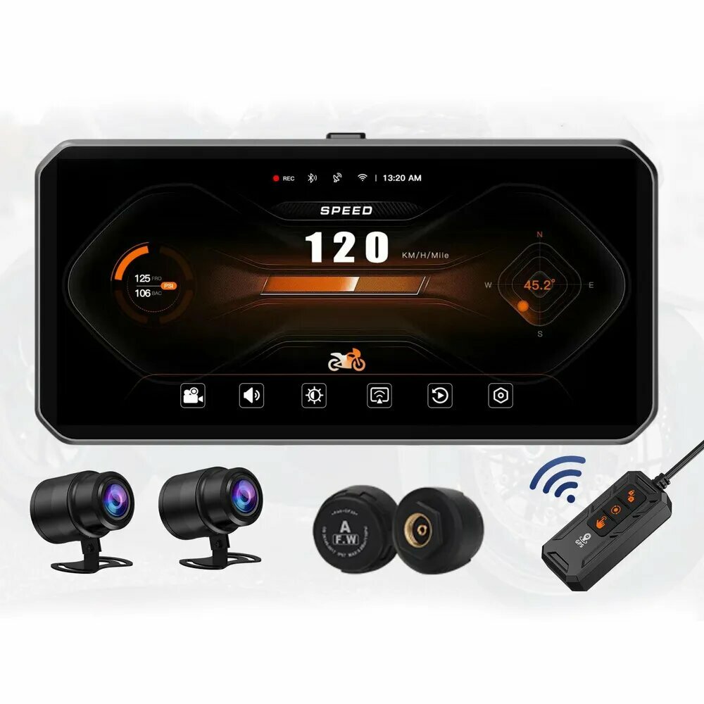 6,25-дюймовый мотоциклетный GPS-дисплей с беспроводным CarPlay/Android Auto и TPMS-монитором для умного вождения