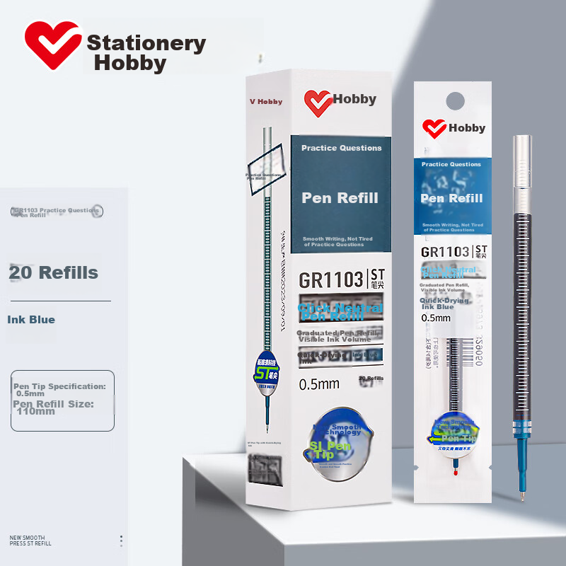 AIHAO St Pen Refill, Retractable, Quick-Drying, 0.5mm, Large Capacity for Students, Exam Writing Pen Refill, Navy Blue, GR1103