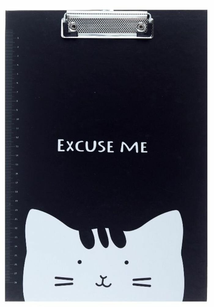 Папка-ланшет "Кот" с зажимом, клипборд для документов и бумаг, папка-доска, А4, картон, микс